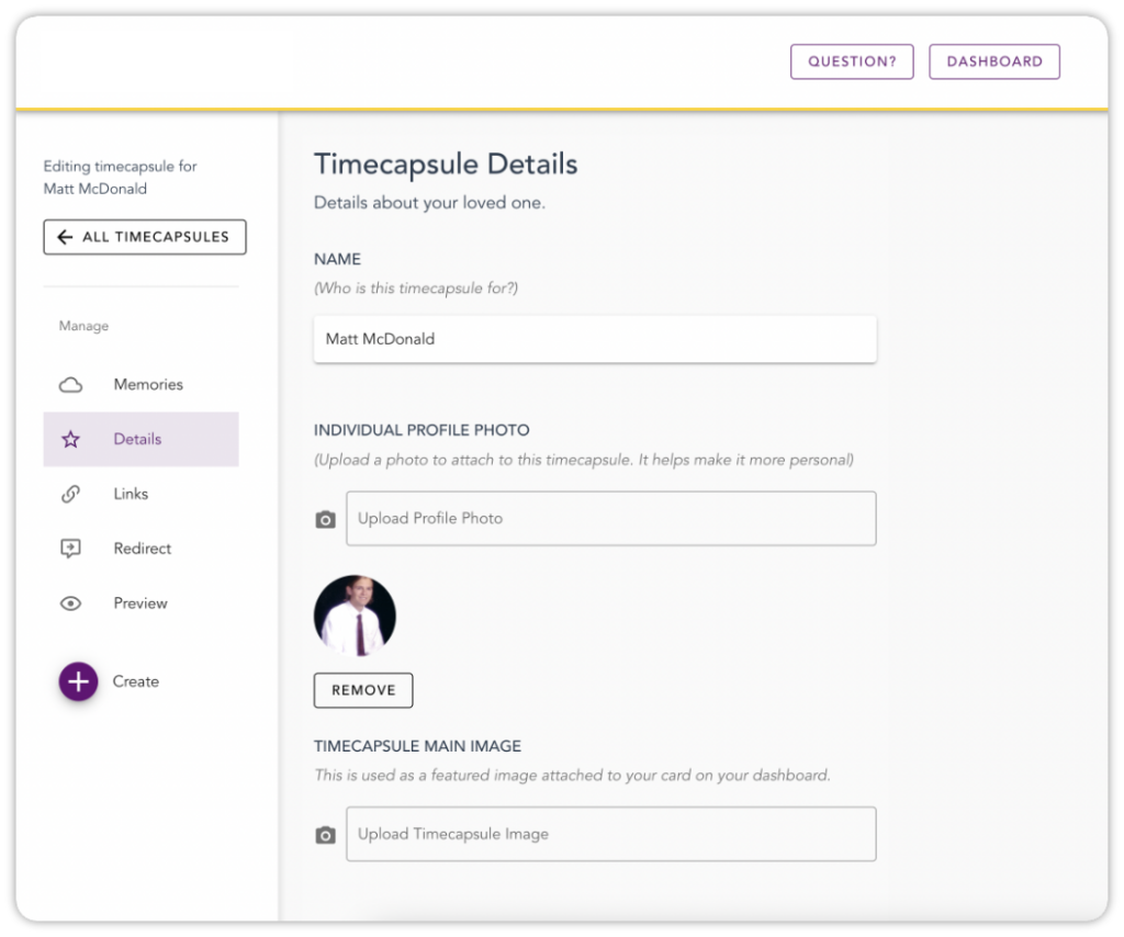 Setting Details for Your Timecapsule – Timecapsule
